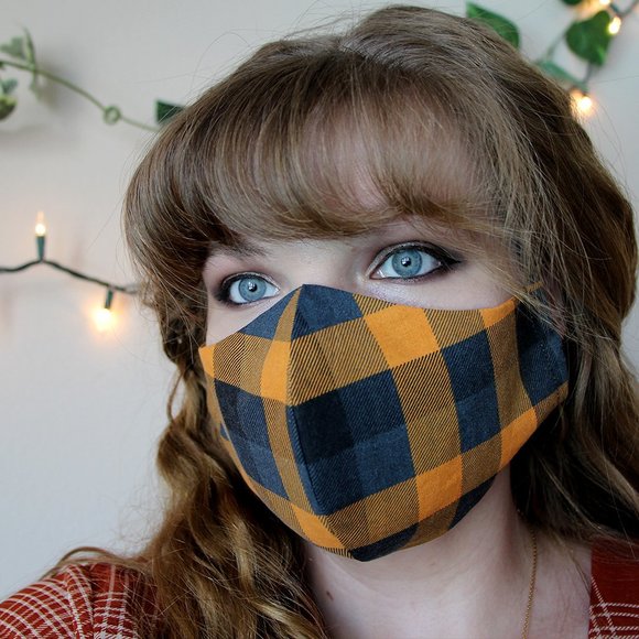 Accessories | Orange And Gray Buffalo Plaid Face Mask | Poshmark